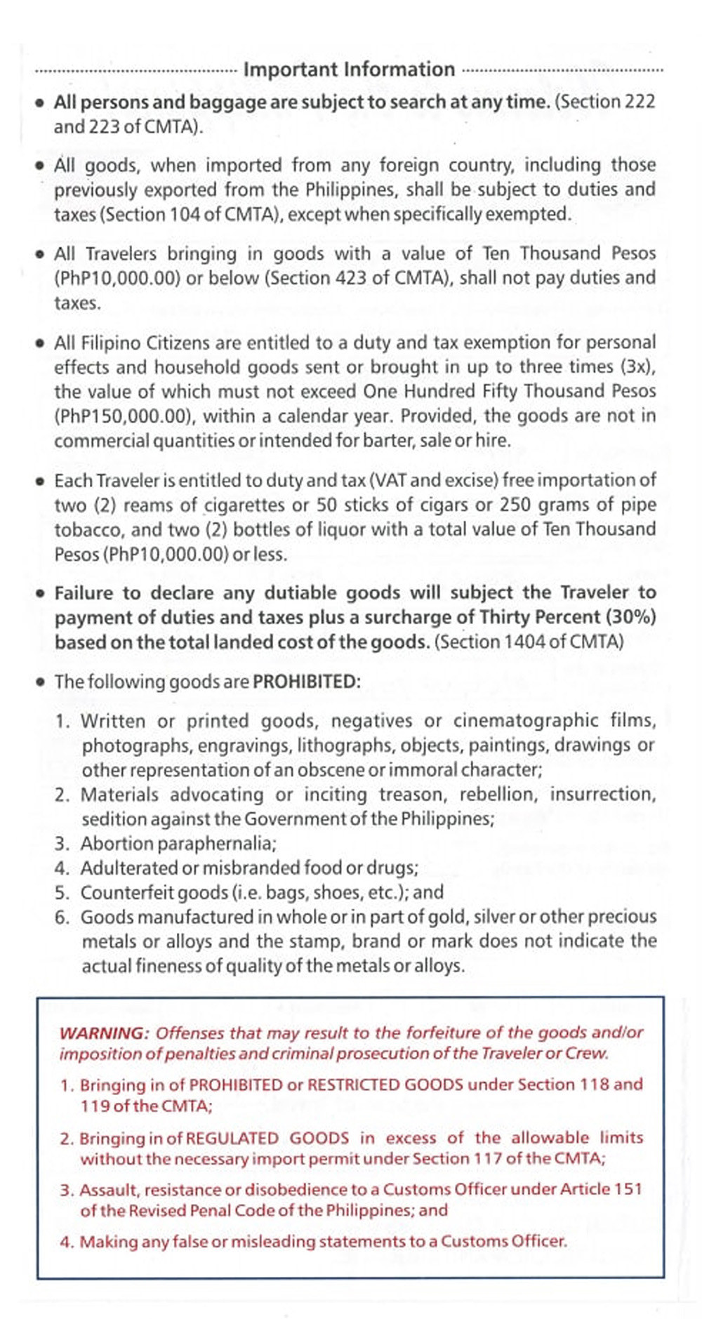 Philippine Airlines KOREA website :: Arrival Card / Customs Declaration